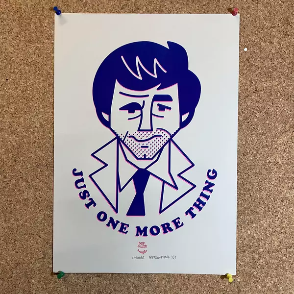 Columbo A3 riso print blue and fluo pink - Pete Fowler Shop